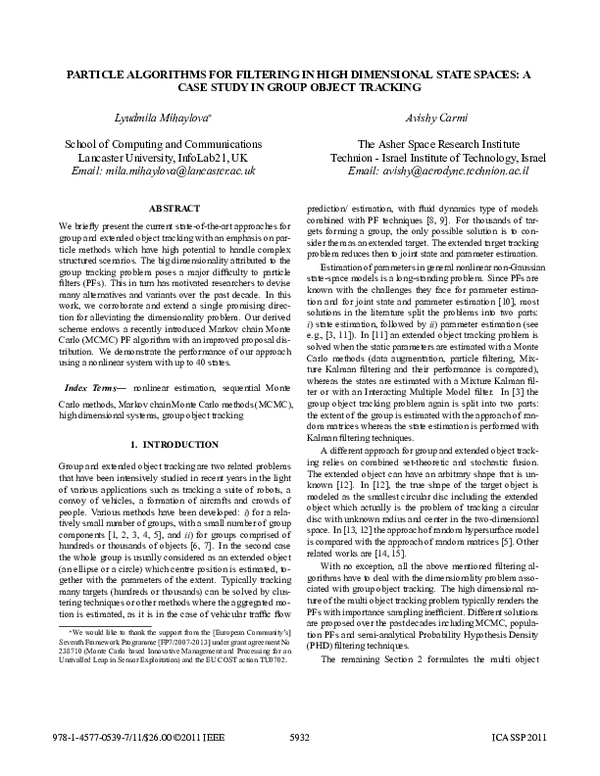 Pdf Smart Particle Filtering For High Dimensional Tracking Esther Koller Meier