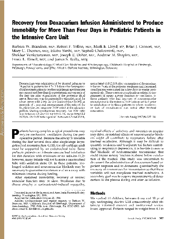 (PDF) Recovery from Doxacurium Infusion Administered to Produce ...