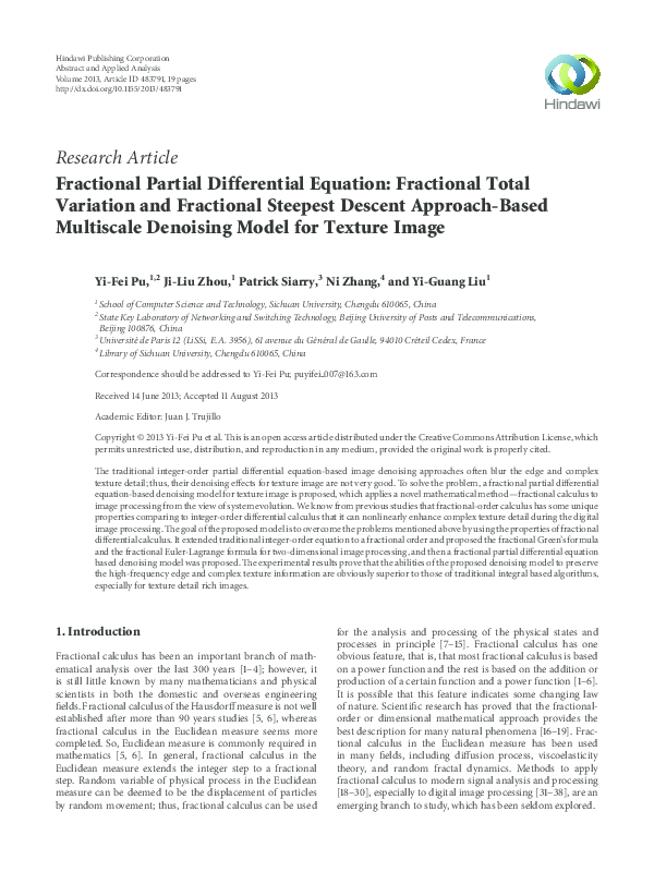 Pdf Fractional Partial Differential Equation Fractional Total Variation And Fractional
