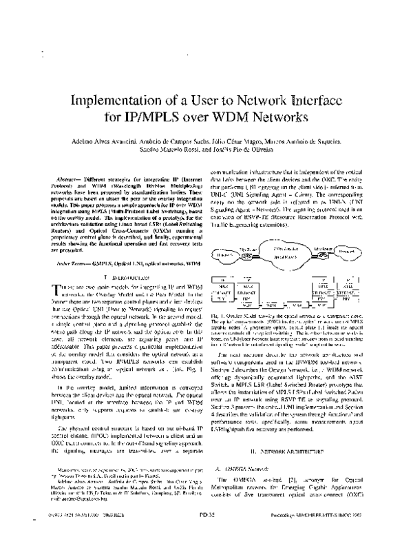 (PDF) Implementation of a user to network interface for IP/MPLS over WDM networks
