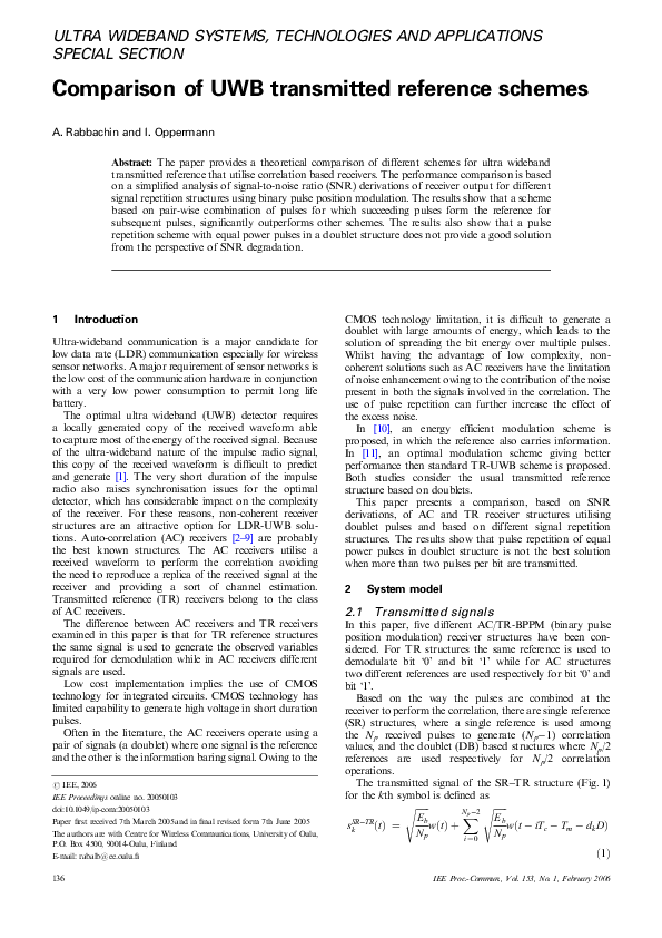 (PDF) Comparison of UWB transmitted reference schemes