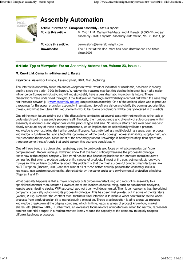 European assembly - status report