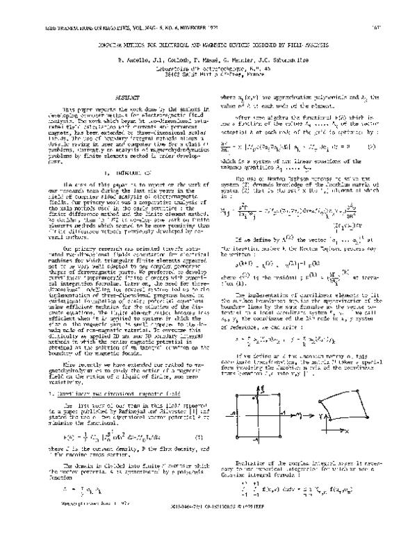 (PDF) Computer methods for electrical and magnetic devices designed by field analysis
