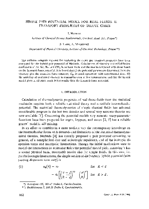 (PDF) Simple pair potential model for real fluids. II. Transport ...