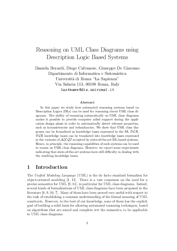(PDF) Reasoning on UML Class Diagrams using Description Logic Based Systems