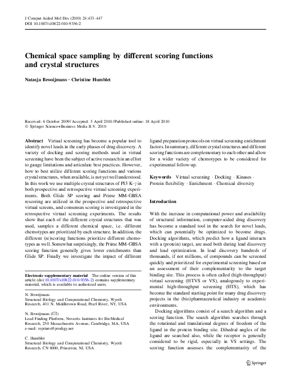 (PDF) Chemical space sampling by different scoring functions and ...