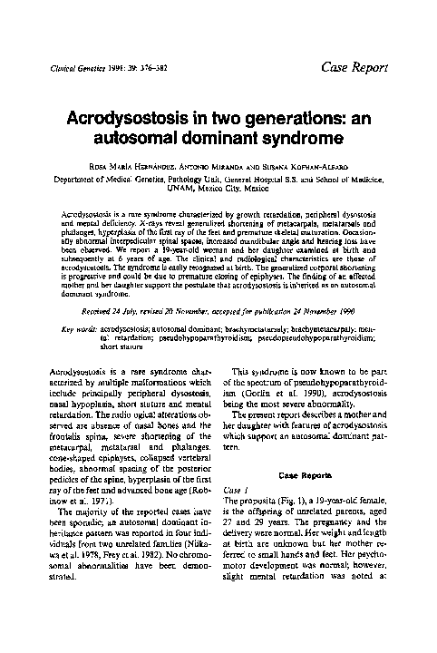 (PDF) Acrodysostosis in two generations: an autosomal dominant syndrome