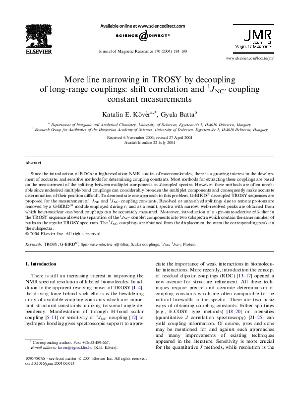 (PDF) More line narrowing in TROSY by decoupling of long-range ...