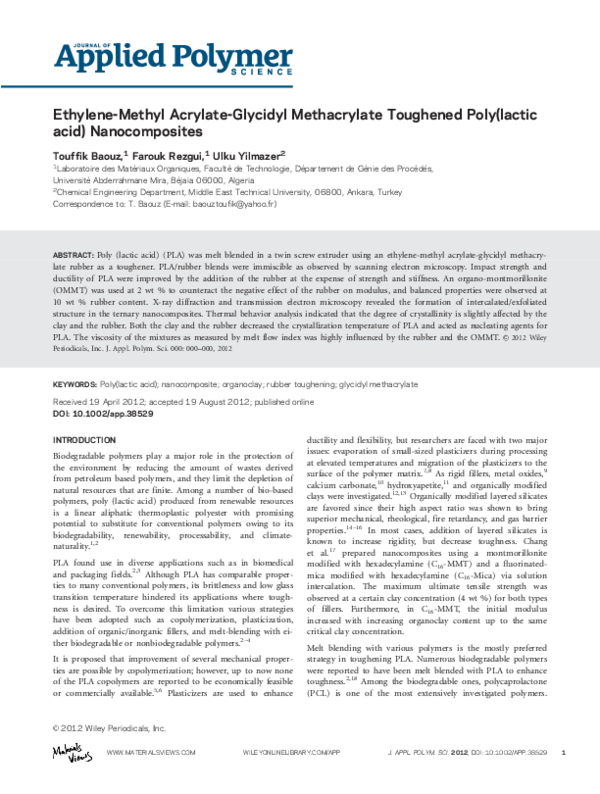 (PDF) Ethylene-methyl acrylate-glycidyl methacrylate toughened poly ...