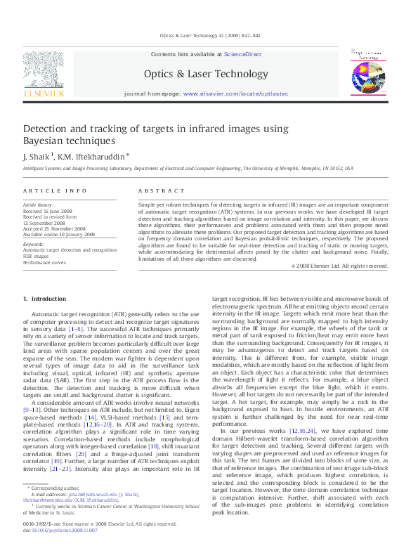 (PDF) Detection and tracking of targets in infrared images using Bayesian techniques