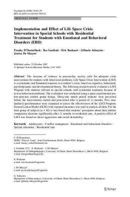 (PDF) Implementation and Effect of Life Space Crisis Intervention in ...