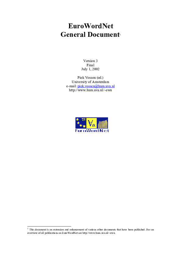 (PDF) EuroWordNet general document | Piek Vossen - Academia.edu