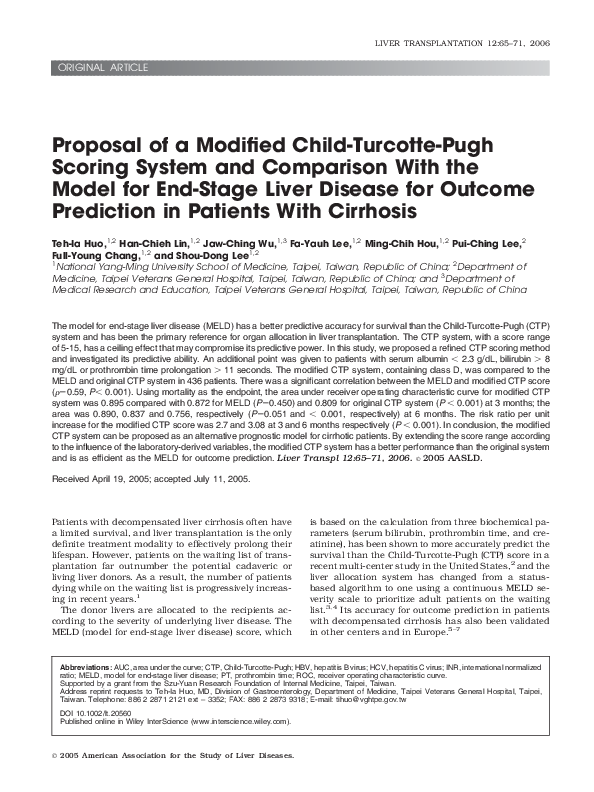 (PDF) Proposal of a modified Child-Turcotte-Pugh scoring system and ...