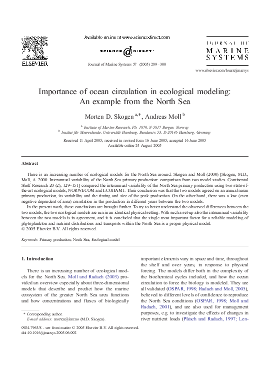 (PDF) Importance of ocean circulation in ecological modeling: An ...