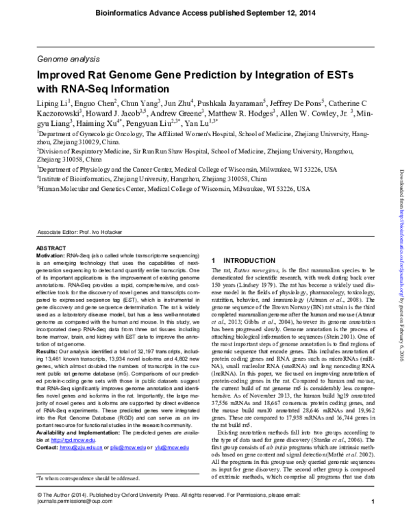 (PDF) Improved rat genome gene prediction by integration of ESTs with ...