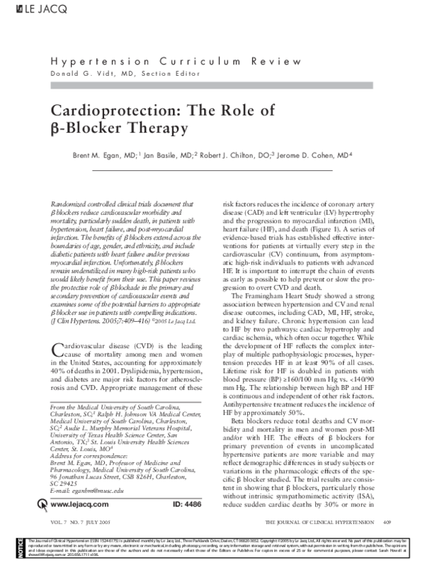 (PDF) Cardioprotection: The Role of ?-Blocker Therapy | Brent Egan and ...