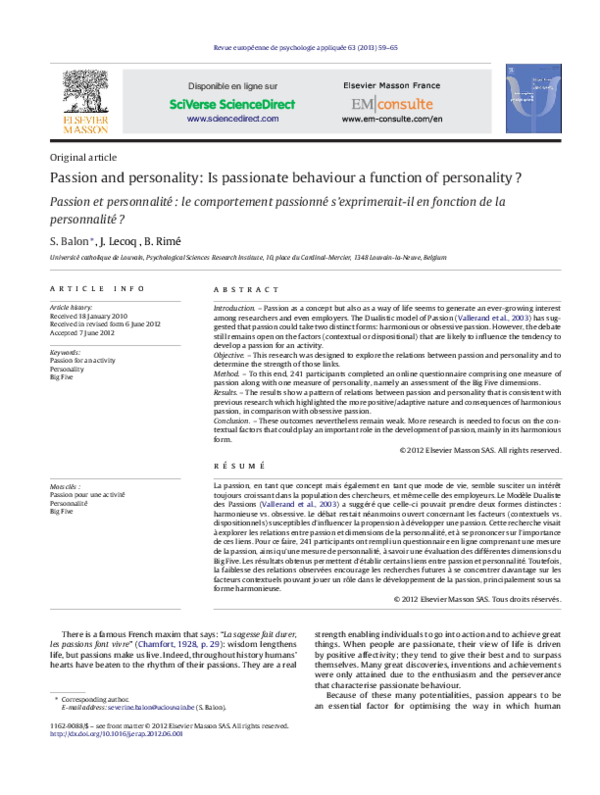 (PDF) Passion and personality: Is passionate behaviour a function of ...