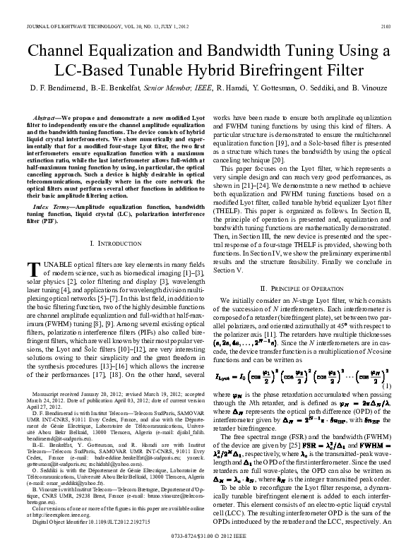 (PDF) Channel Equalization and Bandwidth Tuning Using a LC-Based Tunable Hybrid Birefringent ...