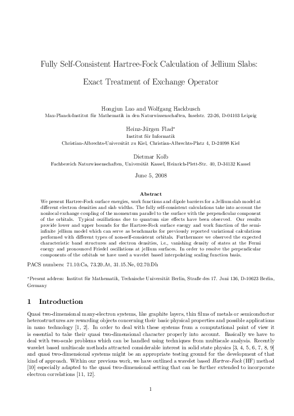 (PDF) Fully self-consistent Hartree-Fock calculation of jellium slabs: Exact treatment of the ...
