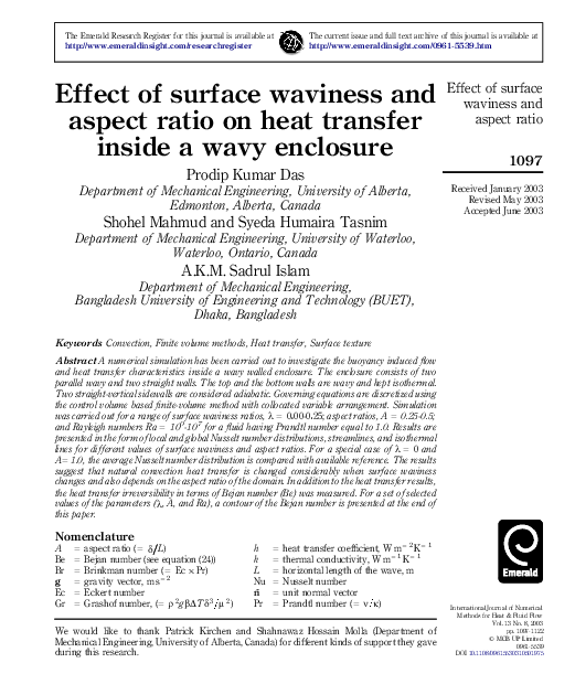 Effect Of Surface Waviness And Aspect Ratio On Heat Transfer Inside A Wavy Enclosure