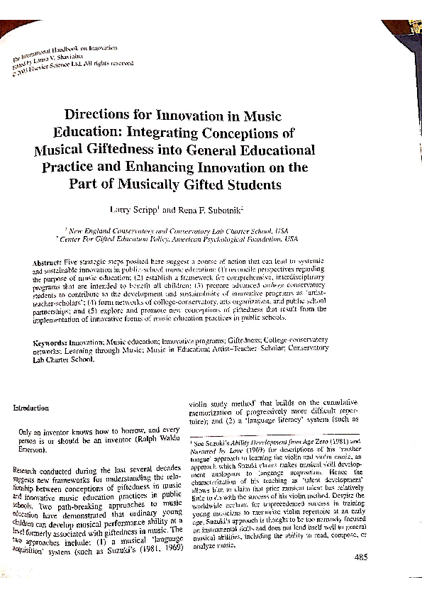 (PDF) Directions for Innovation in Music Education: Integrating ...