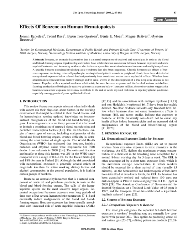 (PDF) Effects Of Benzene on Human Hematopoiesis