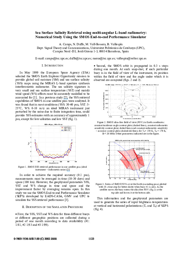 (PDF) Sea surface salinity retrieval using multi-angular L-band radiometry: numerical study ...