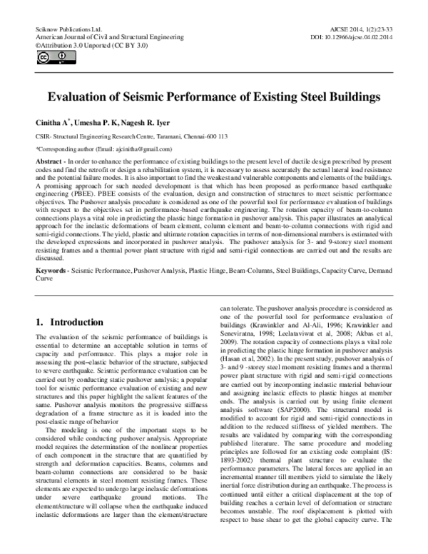 Pdf Evaluation Of The Seismic Performance Of Existing Rc Buildings I Suggested Methodology
