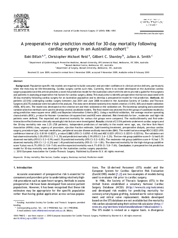 (PDF) A preoperative risk prediction model for 30-day mortality ...