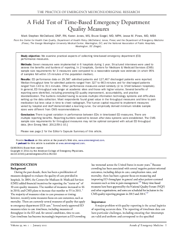 (PDF) Evaluating Time-Based ED Quality Measures