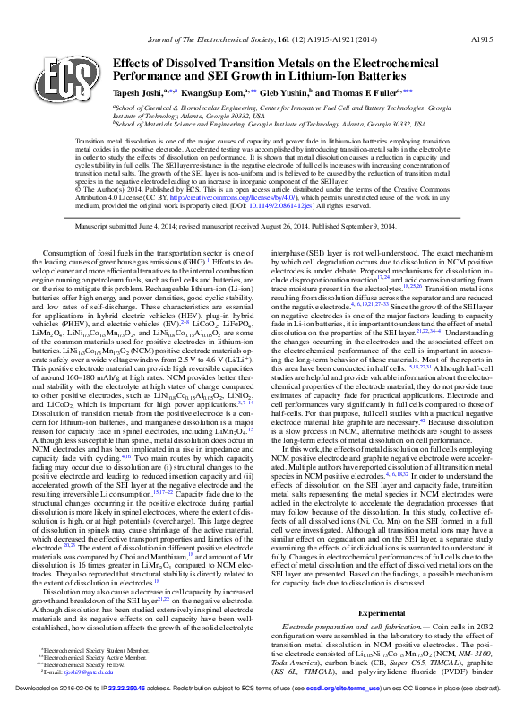 (PDF) Effects of Dissolved Transition Metals on the Electrochemical ...