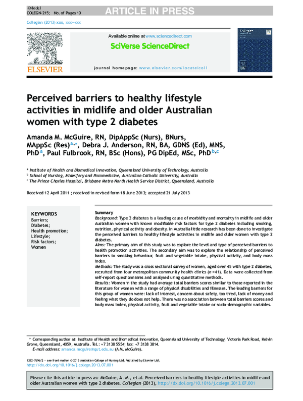 (PDF) Perceived barriers to healthy lifestyle activities in midlife and ...
