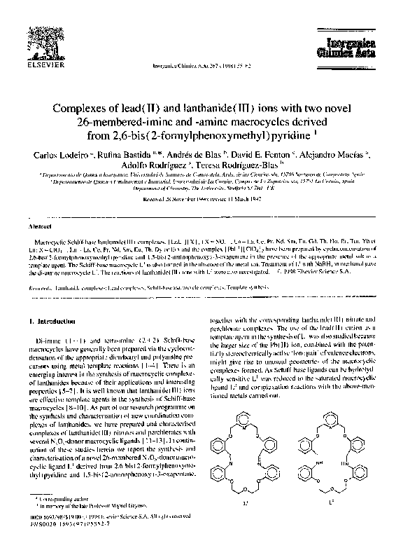 (PDF) Complexes of lead(II) and lanthanide(III) ions with two novel 26 ...