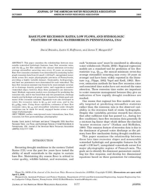 (PDF) BASE FLOW RECESSION RATES, LOW FLOWS, AND HYDROLOGIC FEATURES OF ...