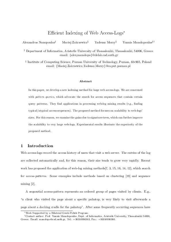 (PDF) Efficient Indexing of Web Access-Logs