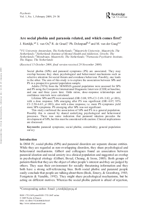 (PDF) Are social phobia and paranoia related, and which comes first?