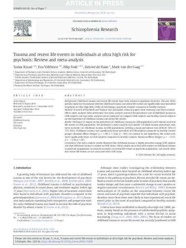 (PDF) Trauma and recent life events in individuals at ultra high risk ...