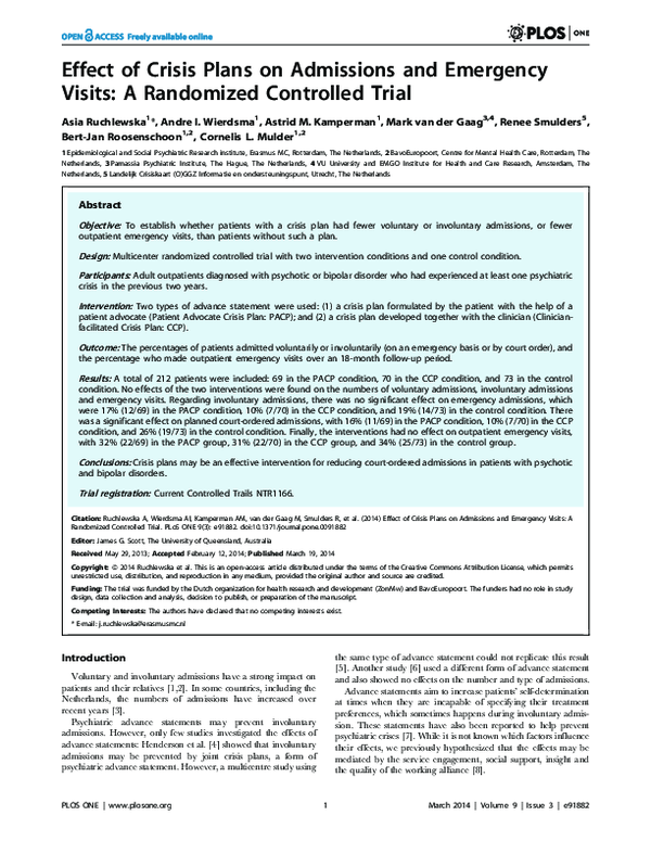 (PDF) Effect of Crisis Plans on Admissions and Emergency Visits: A ...