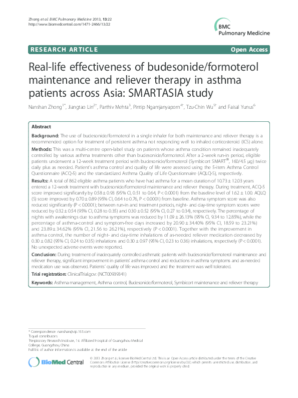 (PDF) Real-life effectiveness of budesonide/formoterol maintenance and ...