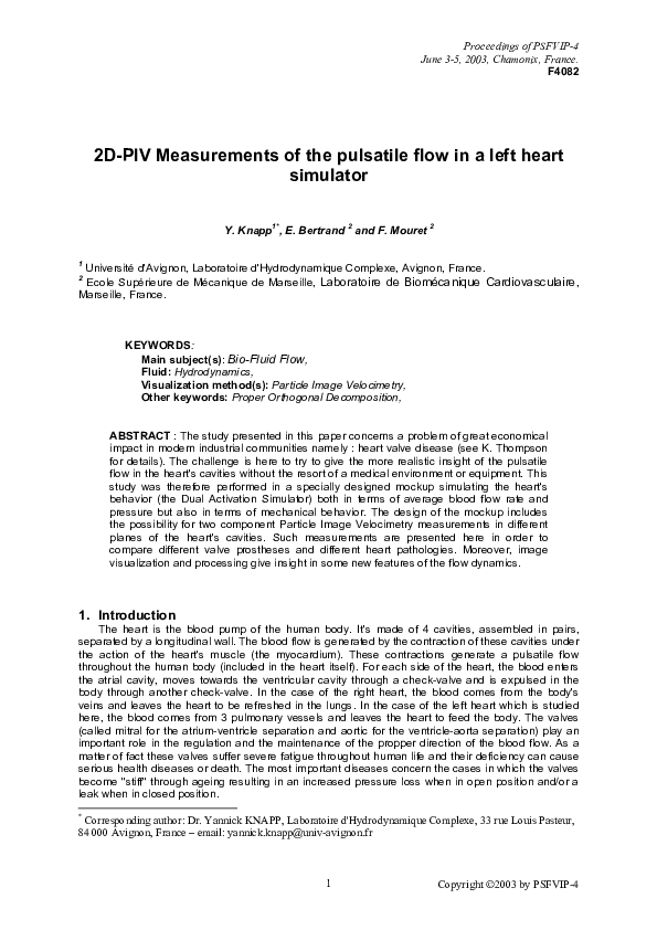 (PDF) 2D-PIV Measurements of the pulsatile flow in a left heart simulator