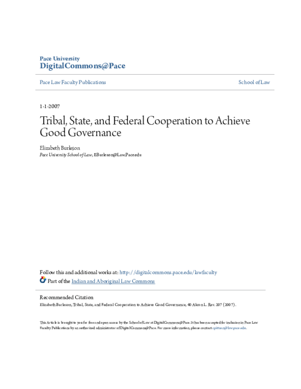 (PDF) Tribal, State, and Federal Cooperation to Achieve Good Governance