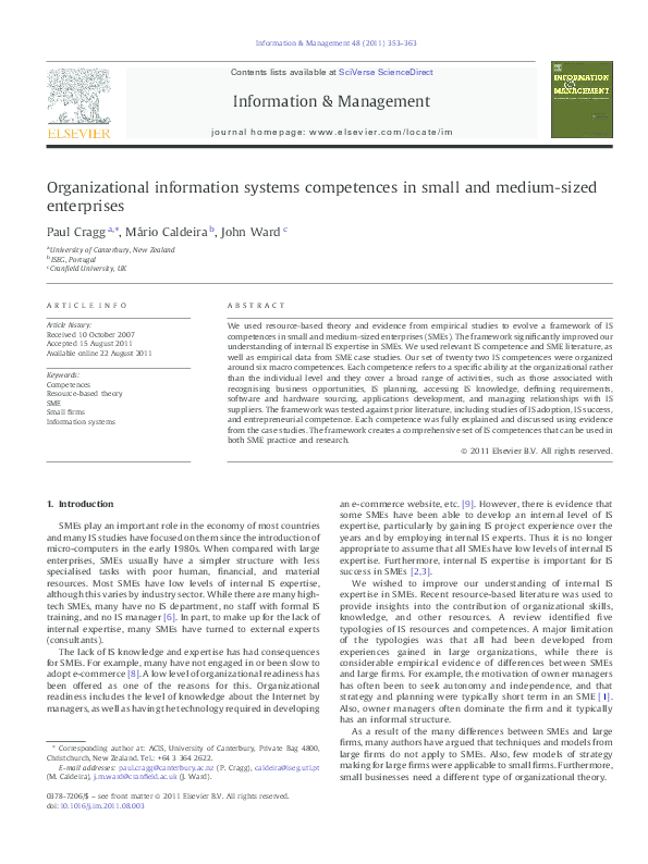 (PDF) Organizational information systems competences in small and medium-sized enterprises