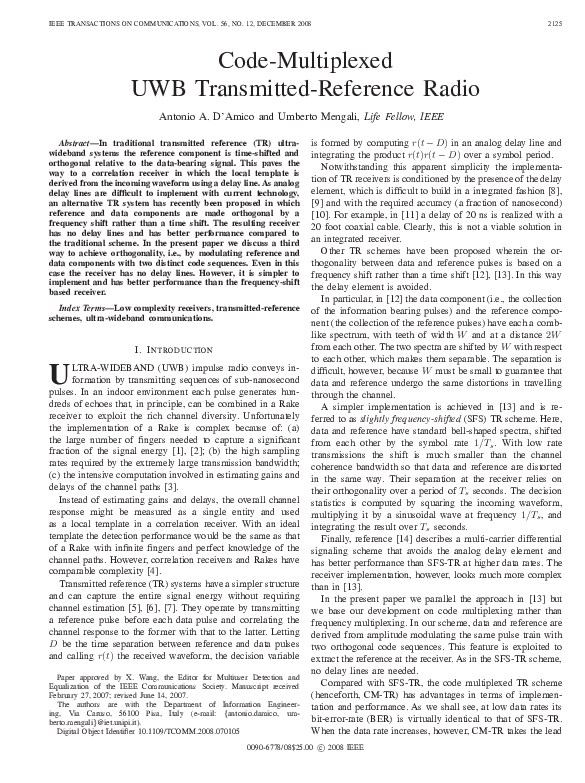(PDF) Code-Multiplexed UWB Transmitted-Reference System