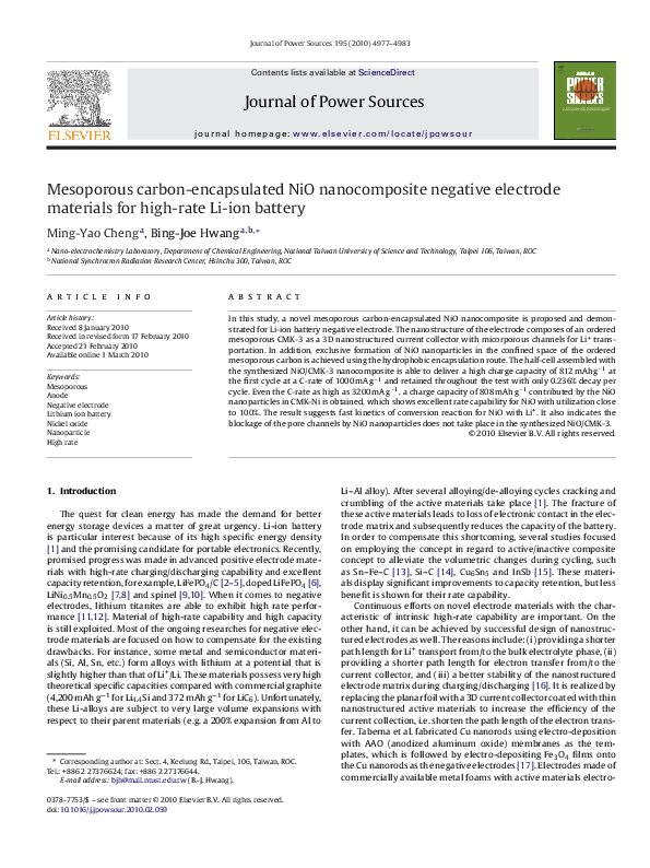 (PDF) Mesoporous carbon-encapsulated NiO nanocomposite negative electrode materials for high ...