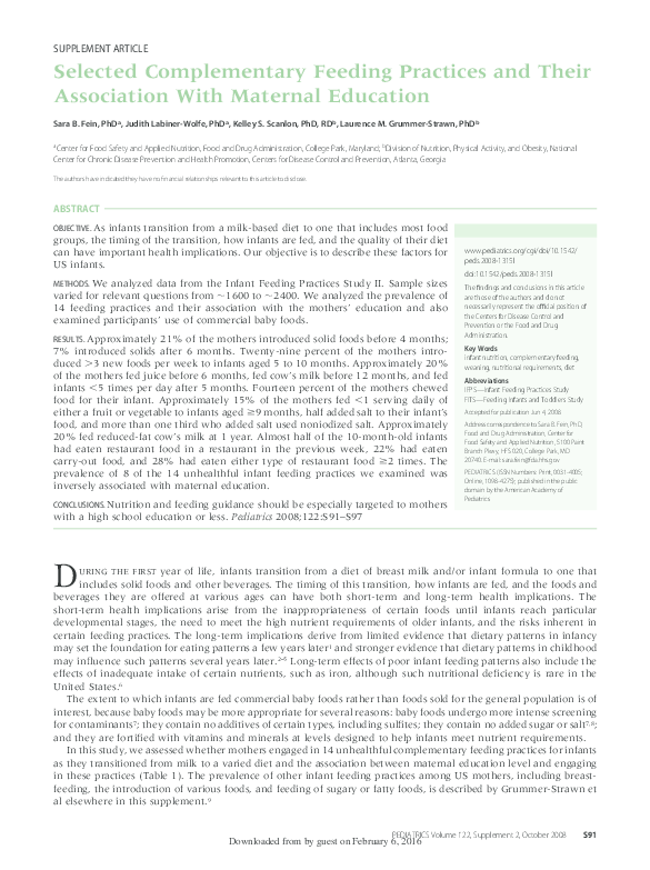 (PDF) Selected Complementary Feeding Practices and Their Association ...