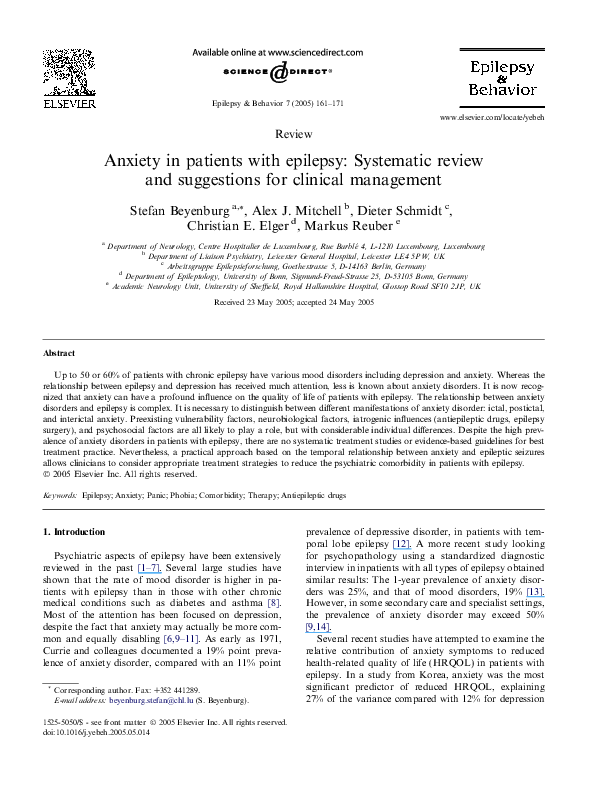 Pdf Anxiety In Patients With Epilepsy Systematic Review And