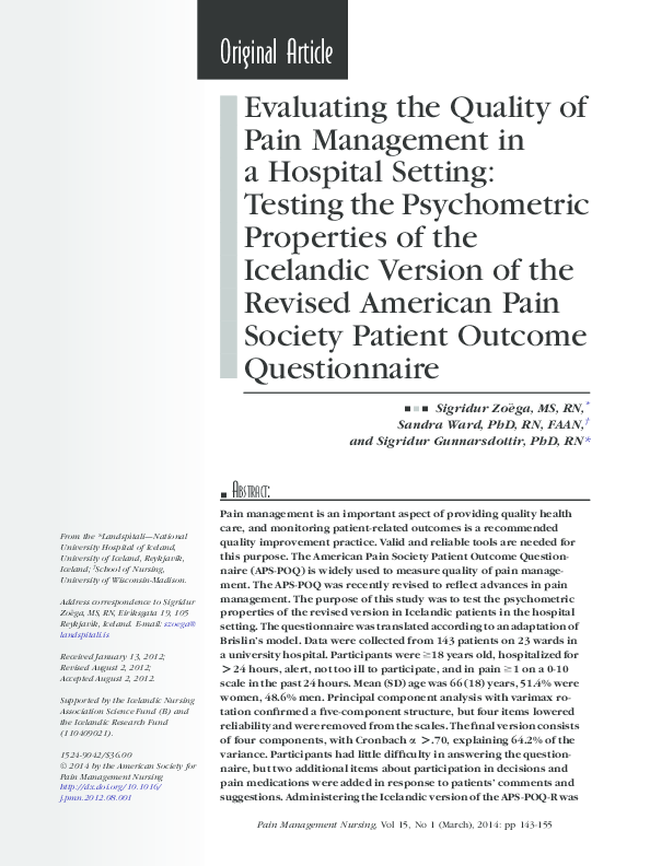 (PDF) Evaluating the Quality of Pain Management in a Hospital Setting ...