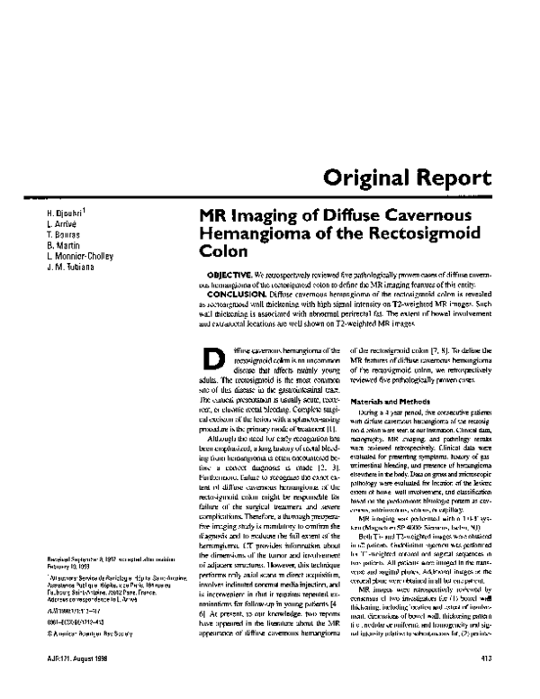 (PDF) Diffuse cavernous hemangioma of the rectosigmoid—CT scan, a new ...