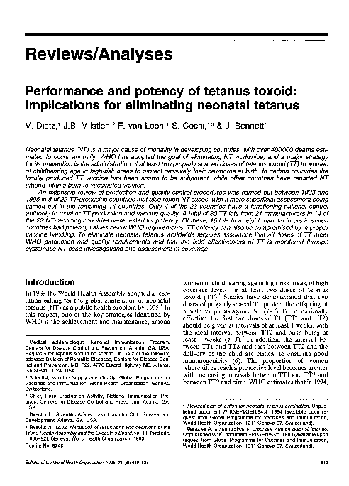 (PDF) Performance and potency of tetanus toxoid: Implications for ...