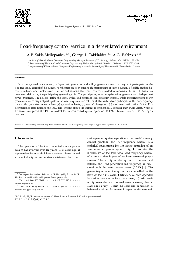 (PDF) Load-frequency control service in a deregulated environment